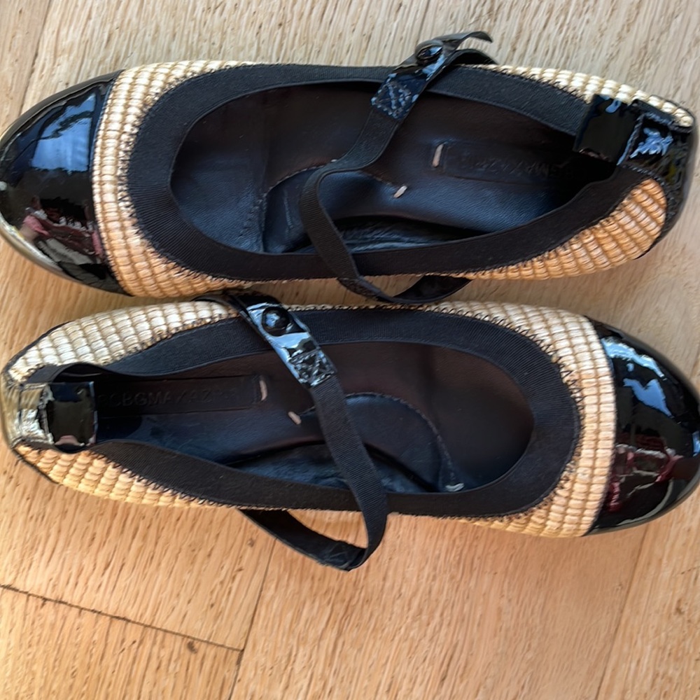 Black Patent Leather And Raffia Bcbg Ballet Flats 7 - Gem